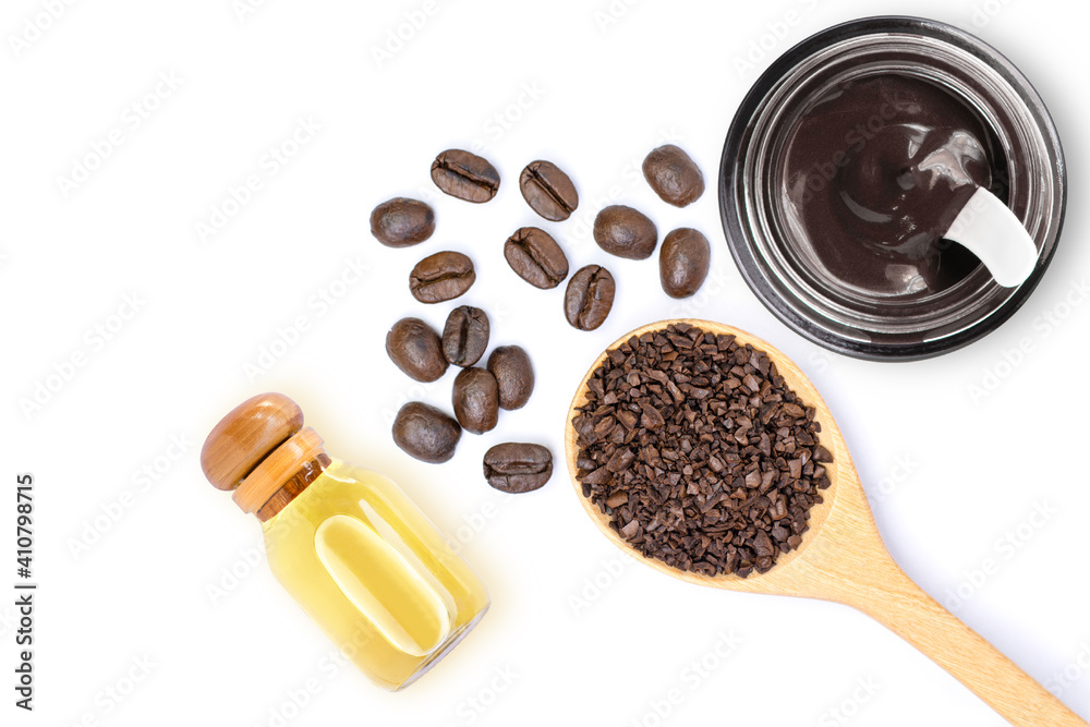 Caffeine body beauty skincare cream with glass bottle of coffee ...