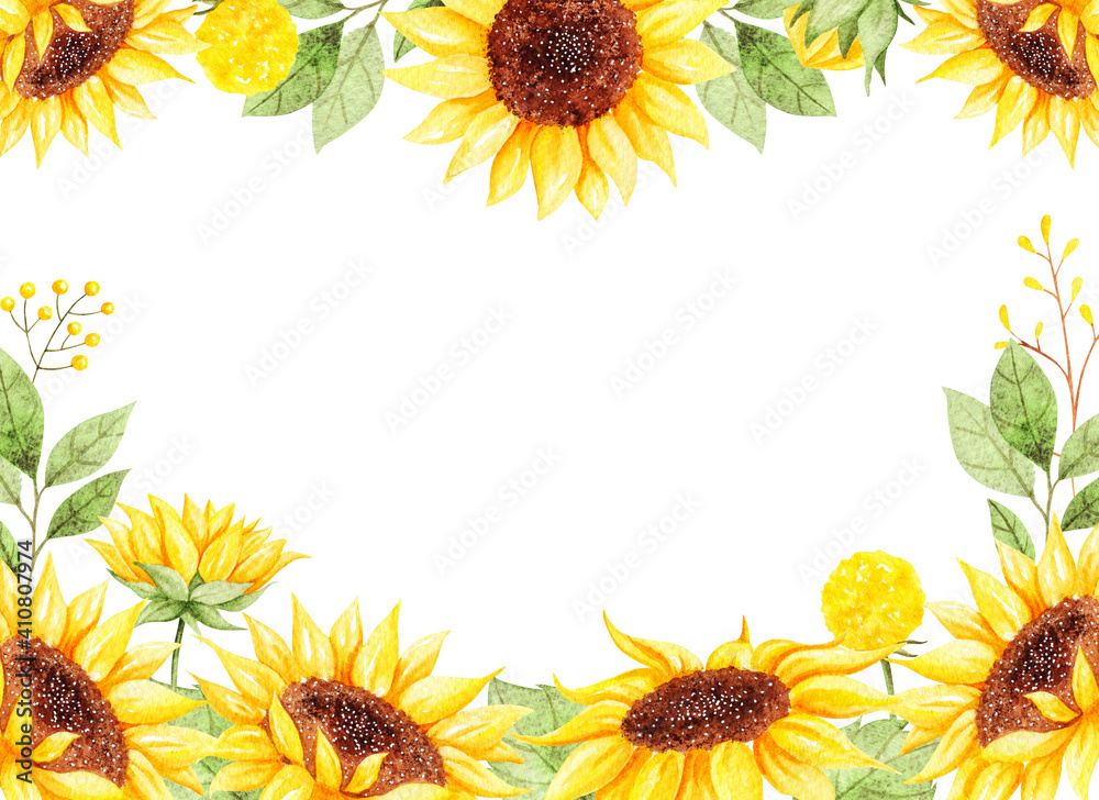 Watercolor sunflower border frame Stock Illustration | Adobe Stock