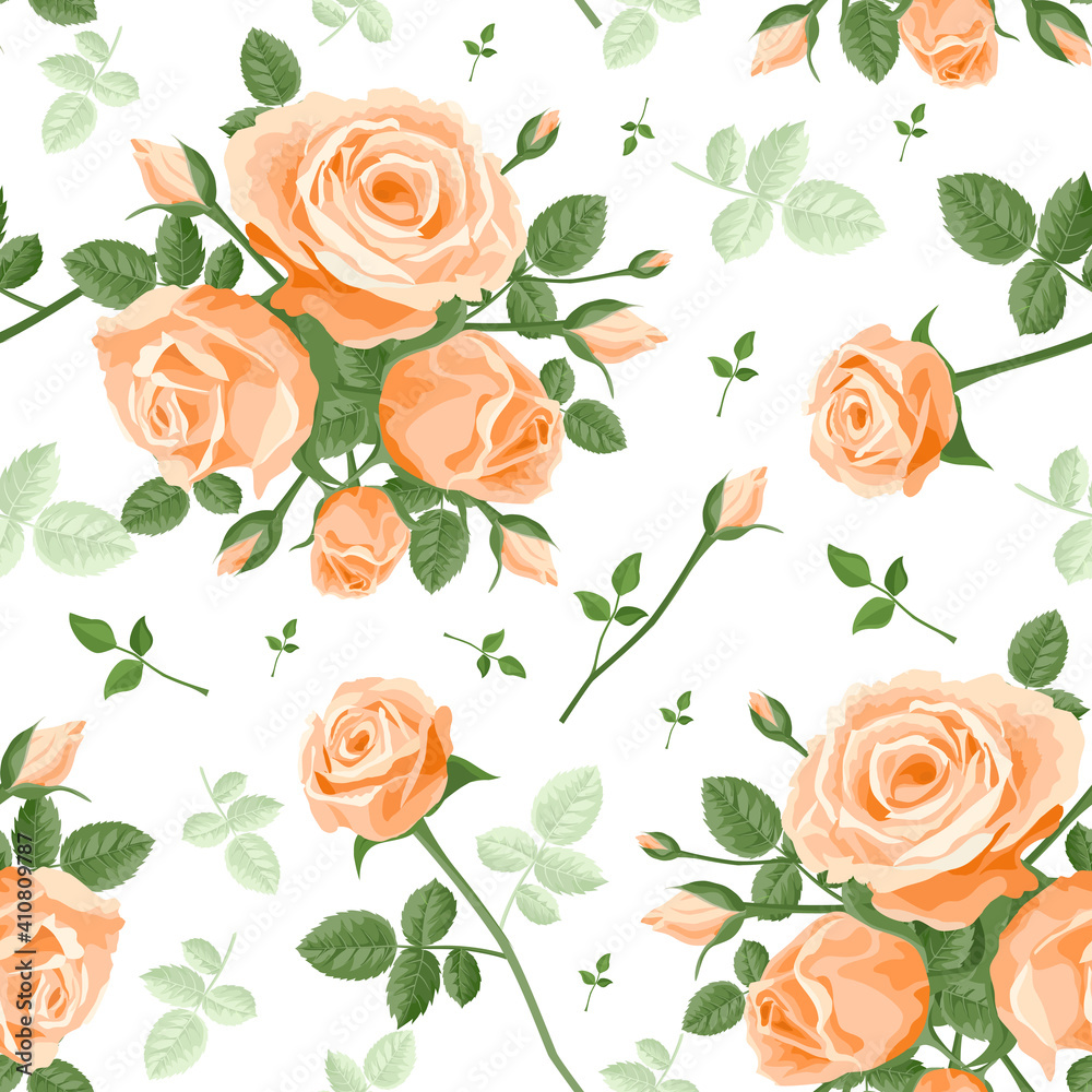 Seamless pattern of orange roses. Vector illustration, background ...