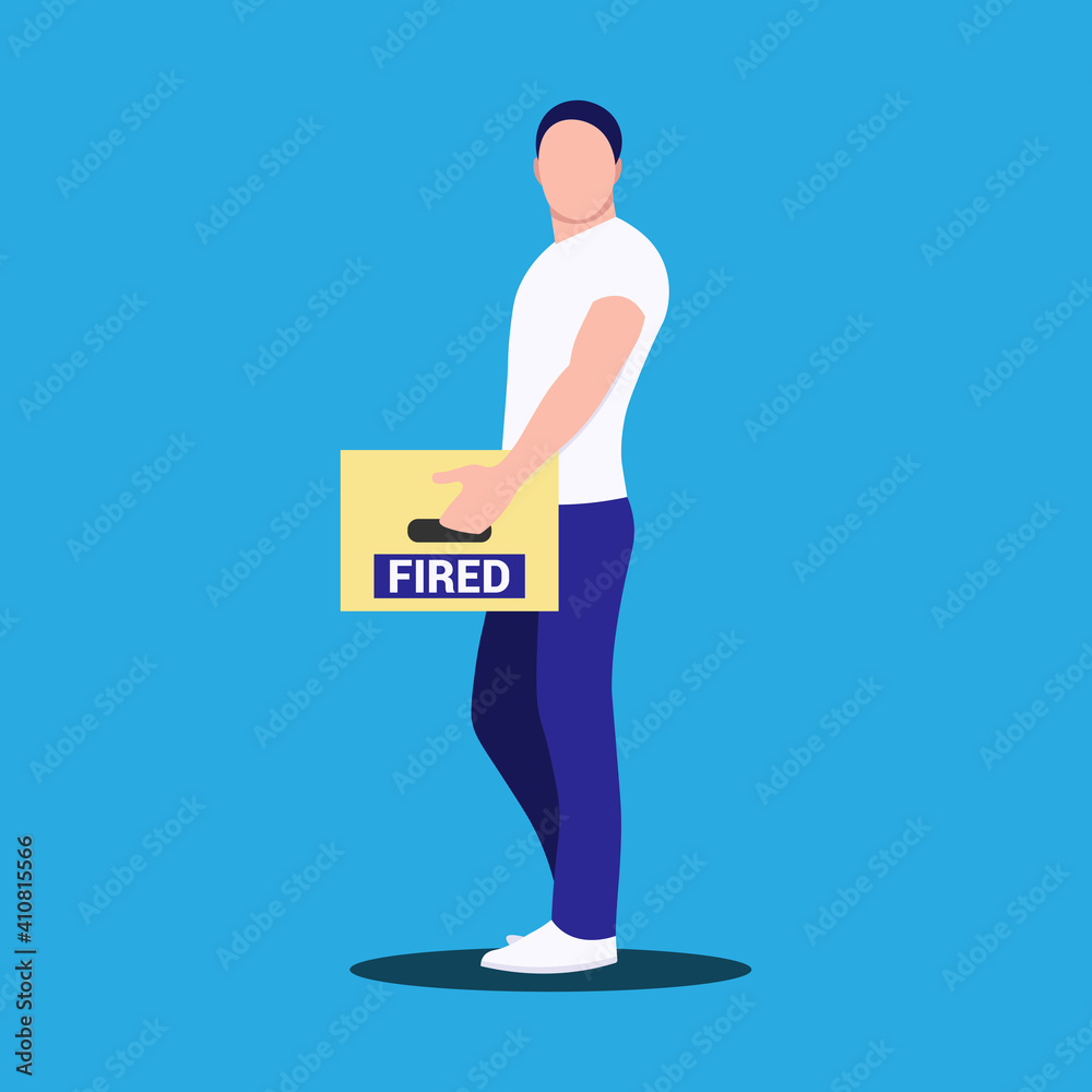 Fired man with a box in his hands. Loss of work in a crisis, layoff ...