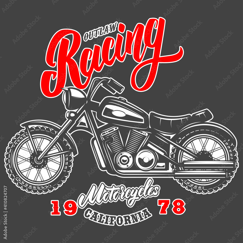 Outlaw racing. Emblem template with old style motorcycle. Design ...