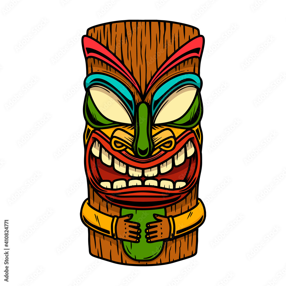 Illustration of tiki idol. Design element for logo, label, sign, poster ...