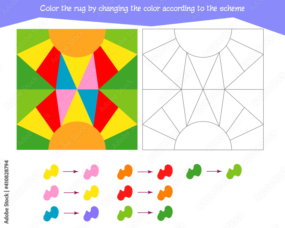 Game for the development of logical thinking. Color the rug by changing ...