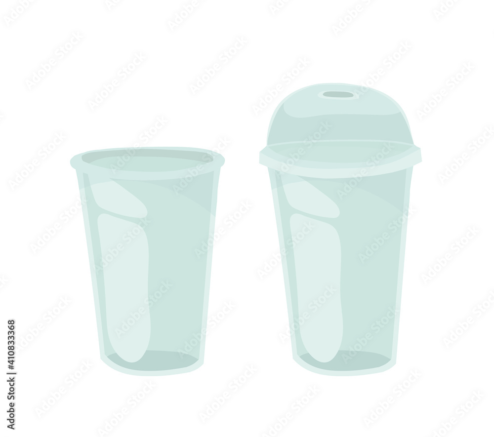Clear plastic cup with plastic lid. Outline vector illustration on a ...
