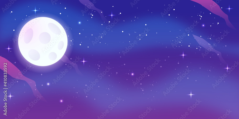 Space background landscape. Vector cartoon fantasy illustration of blue ...