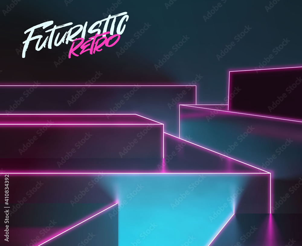 Realistic glowing retro futuristic abstract background. retrowave ...