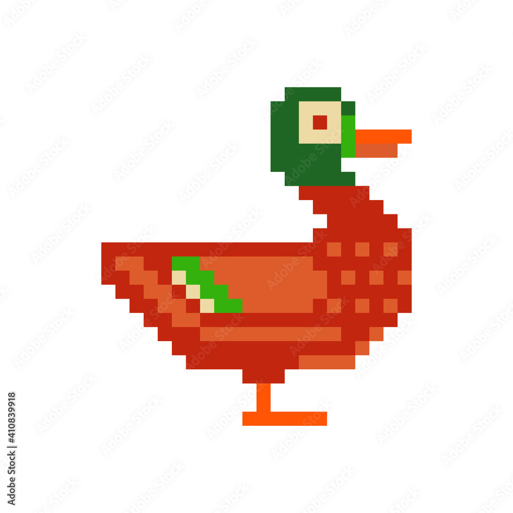 Duck. Pixel art character. 8-bit sprite. Isolated vector illustration. Stock Vector | Adobe Stock