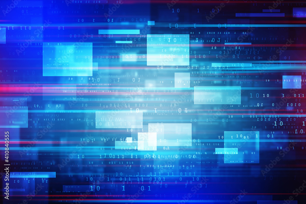Flowing number one and zero text in binary code format in technology ...