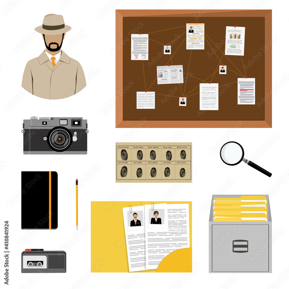 Detective, investigator vector icon set. Vector illustration. Detective ...