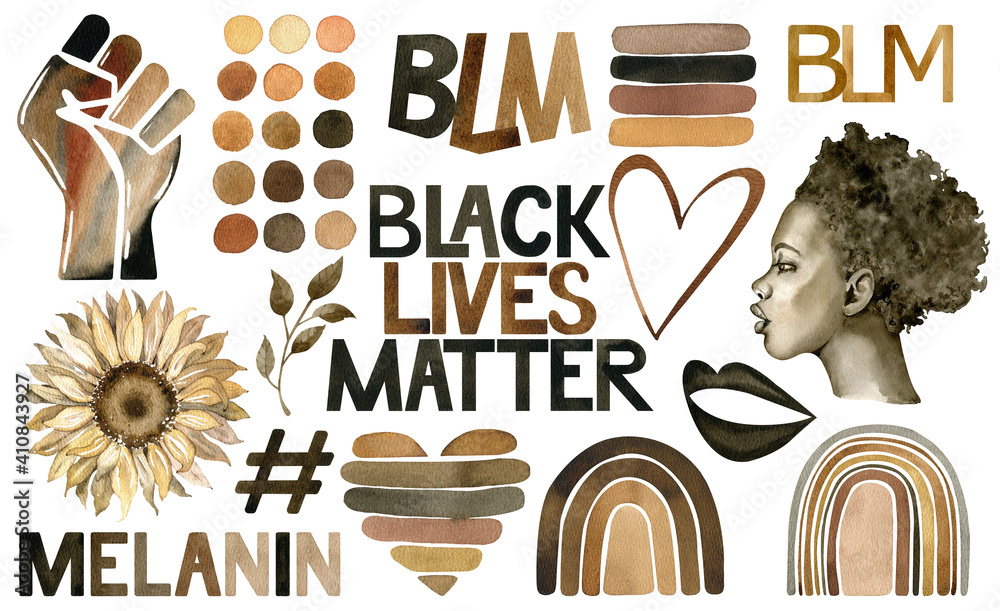 Watercolor Black Lives Matter Clipart. Hand, woman, sunflower, hearts ...