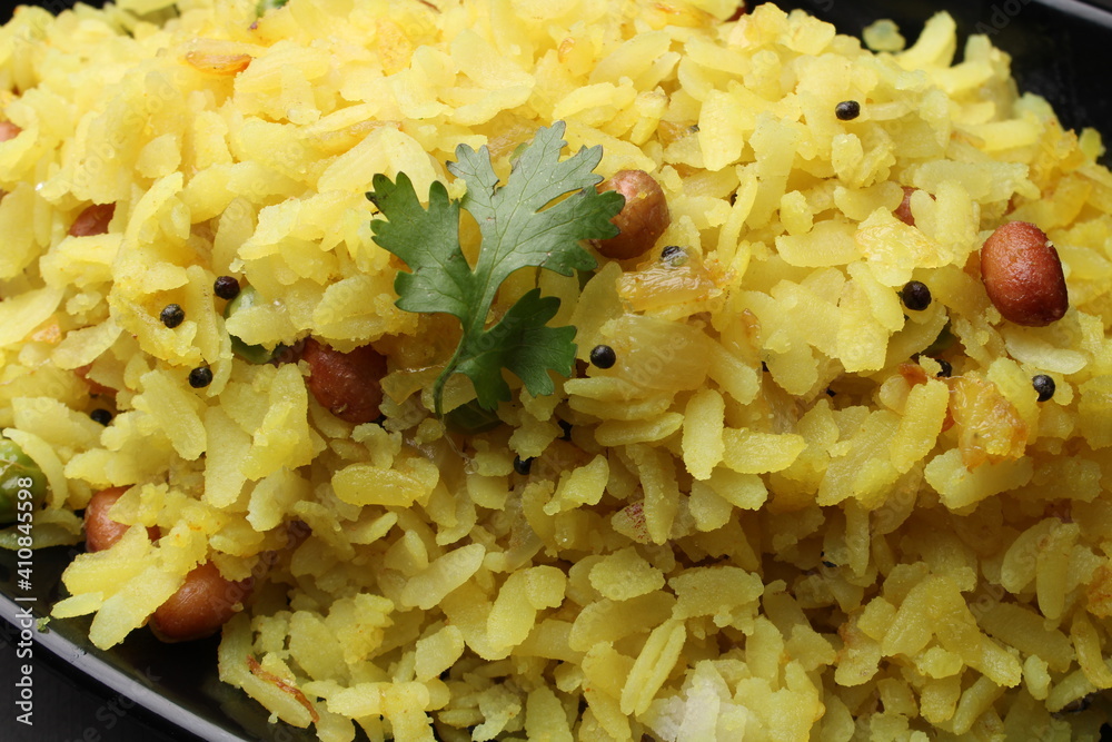 Indian Breakfast aalu Poha Also Know as kande Pohe made up of Beaten ...
