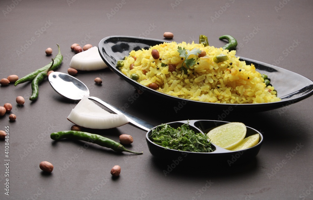 Indian Breakfast aalu Poha Also Know as kande Pohe made up of Beaten ...