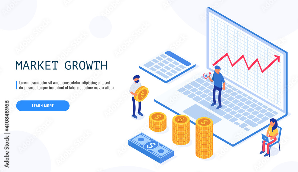 Market growth concept. People work against the background of a growing ...