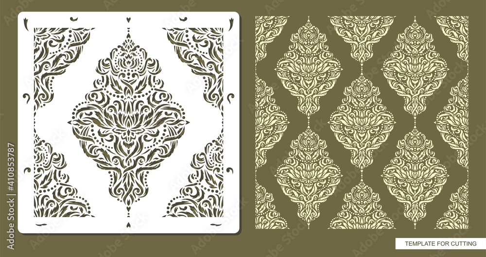 Stencil for drawing a classic pattern. Ornament from decorative leaves ...
