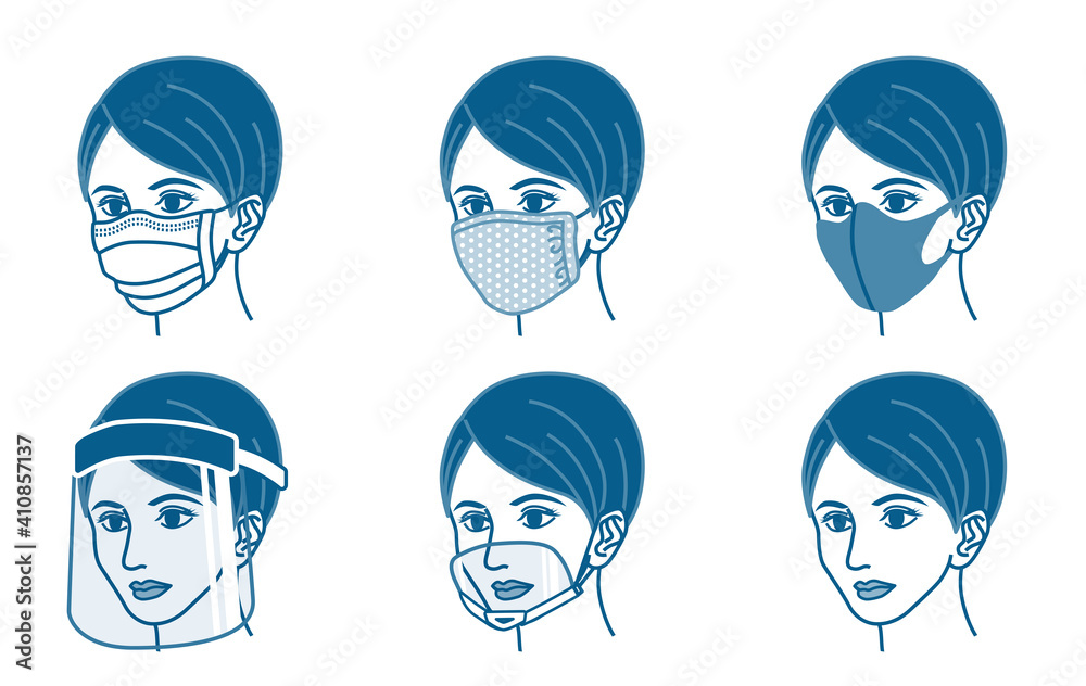 Different Types of Face Masks - Woman's face, oblique view - single ...