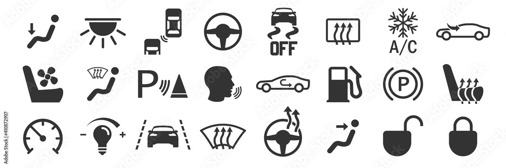 Car interior buttons set icons in simple design. Vector illustration ...