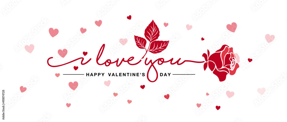 Valentines Day I love you handwritten typography lettering with red ...