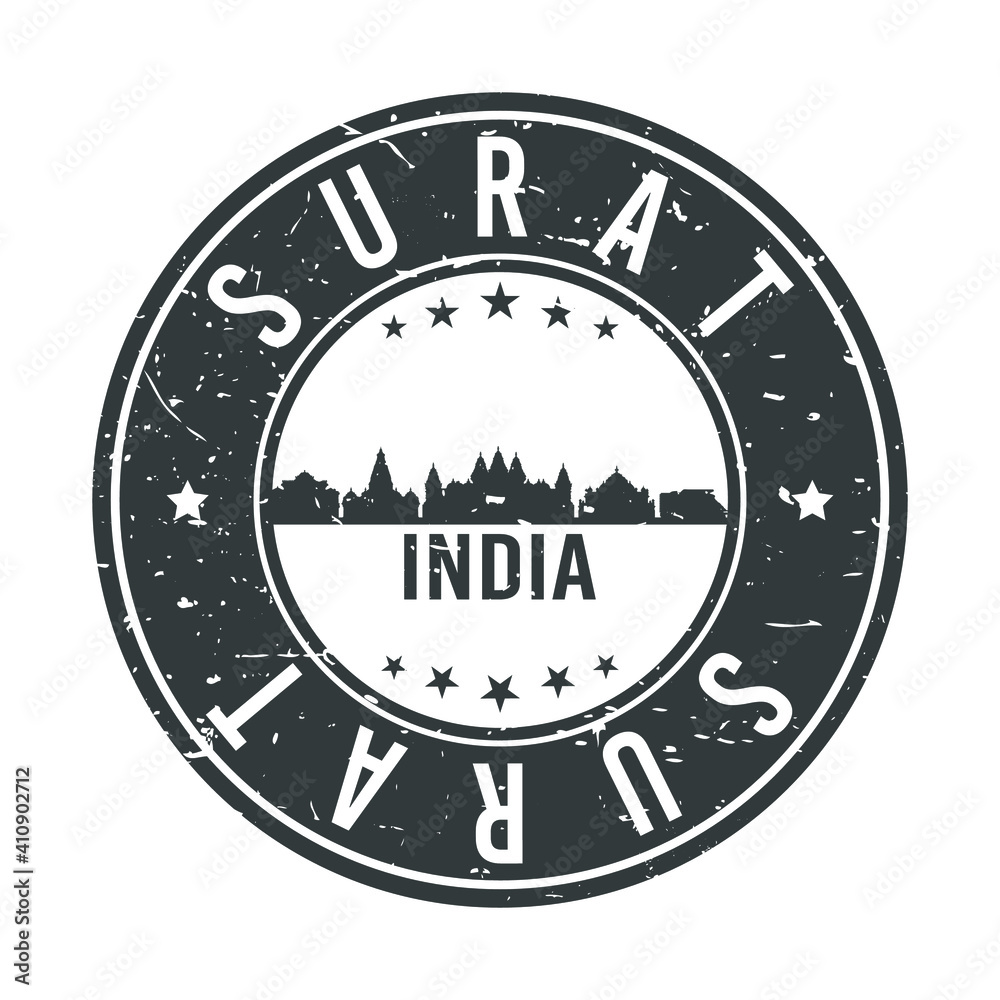 Surat India Skyline. Round Postmark Icon City Design. Vector Landmark ...