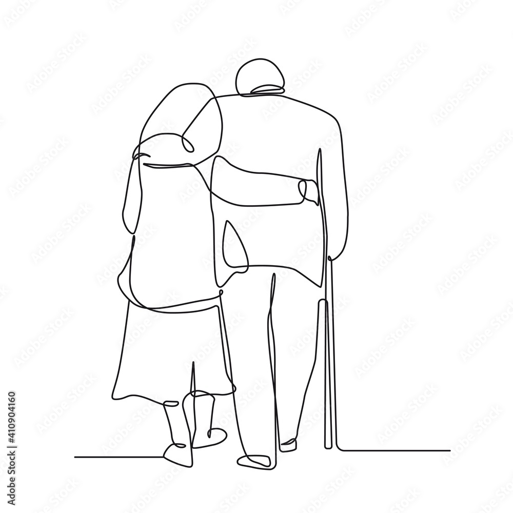 Elderly Couple Continuous One Line Drawing. Couple Creative ...