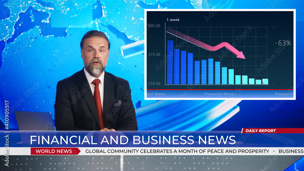 Live News Studio with Professional Anchor doing Financial and Business ...