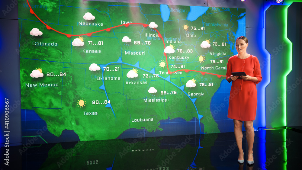 Live Weather News Studio with Professional Female On-Camera ...