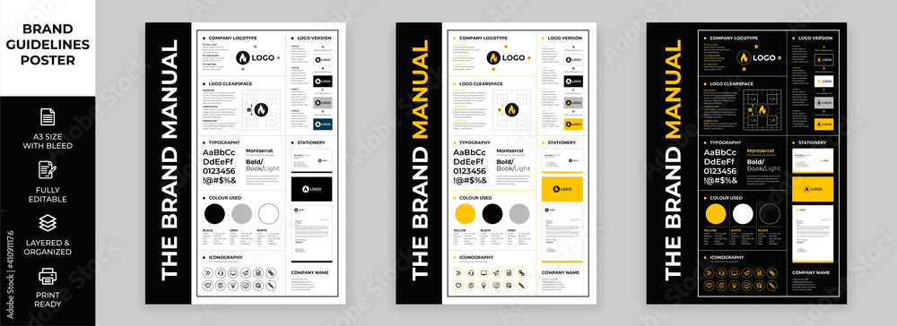 Vetor de DIN A3 Brand Guidelines Poster Layout Set, Brand Manual ...