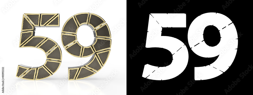 Number fifty-nine (number 59) with perforated gold segments Stock ...