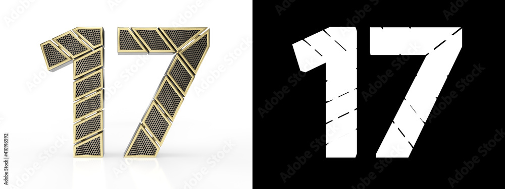 Number seventeen (number 17) with perforated gold segments Stock ...