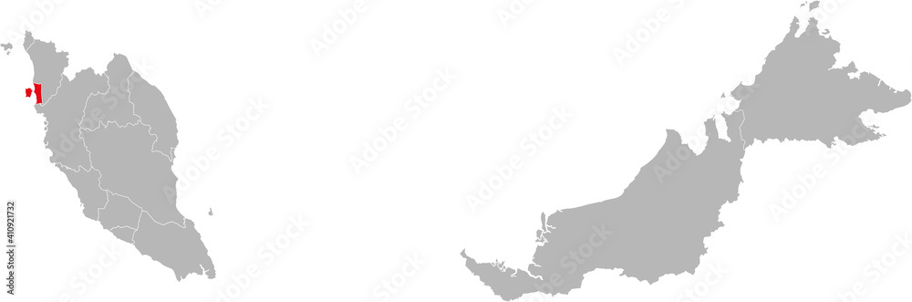 Pulau pinang state isolated on malaysia map. Gray background. Business ...