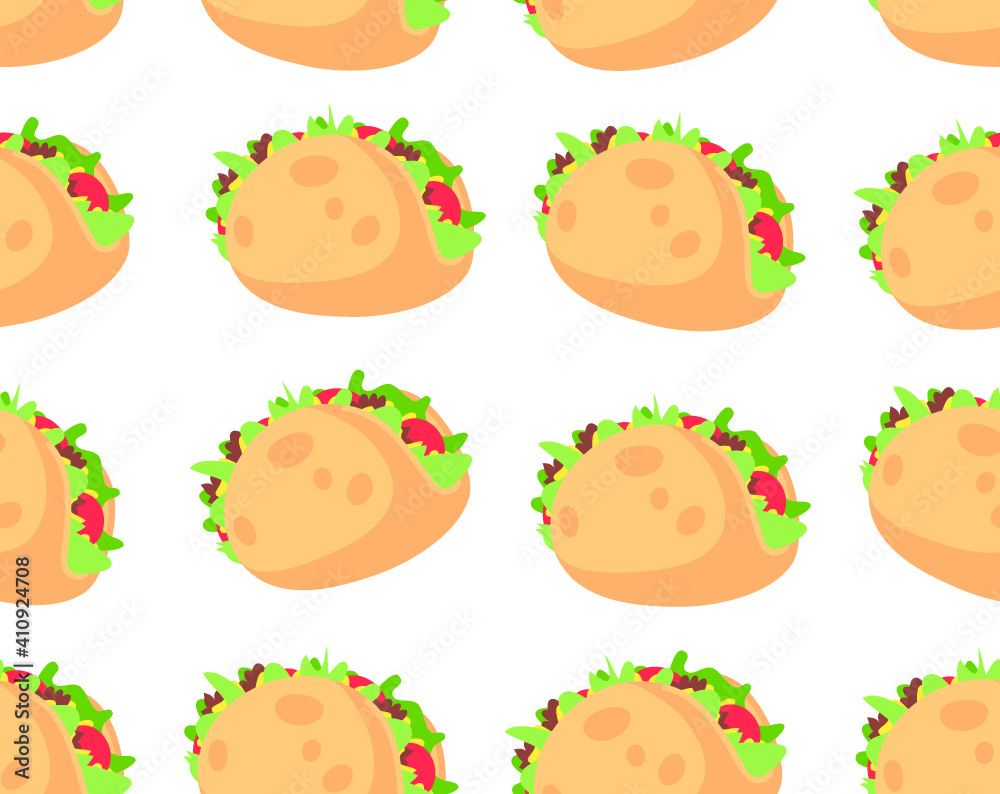 Hand Drawn Cartoon Illustration Tacos. Fast Food Vector Seamless ...