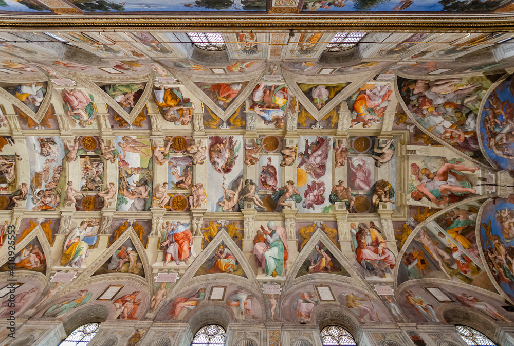 Vatican City, Rome, Italy - May 30, 2019: Ceiling of the Sistine chapel ...