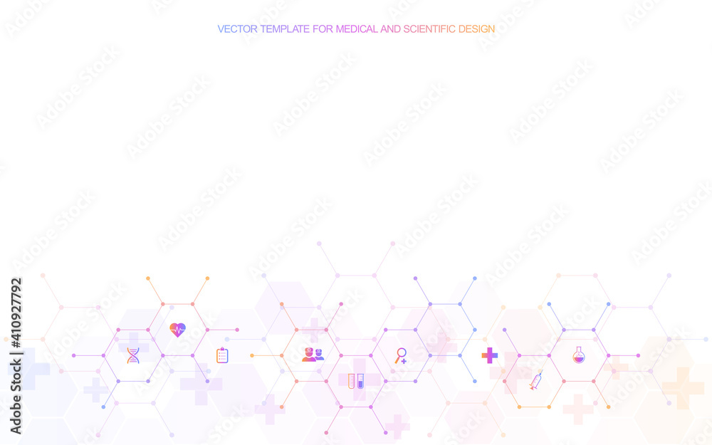 Medical background and healthcare technology with flat icons and ...