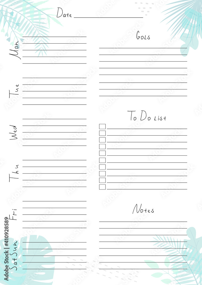 Printable A4 paper sheet with weekly planner blank to fill on ...