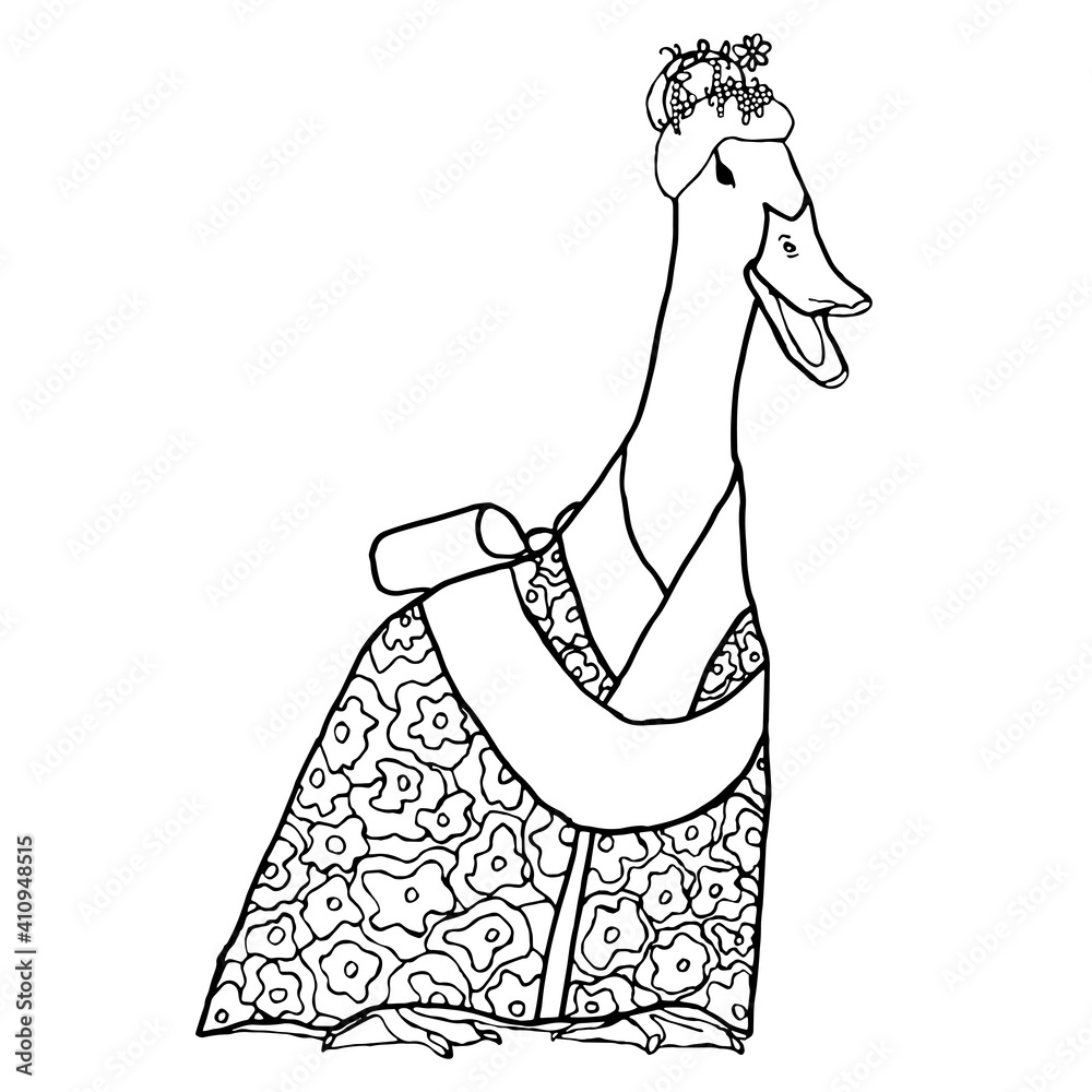 bird duck in national japanese costume duck in dress bird drawing ...