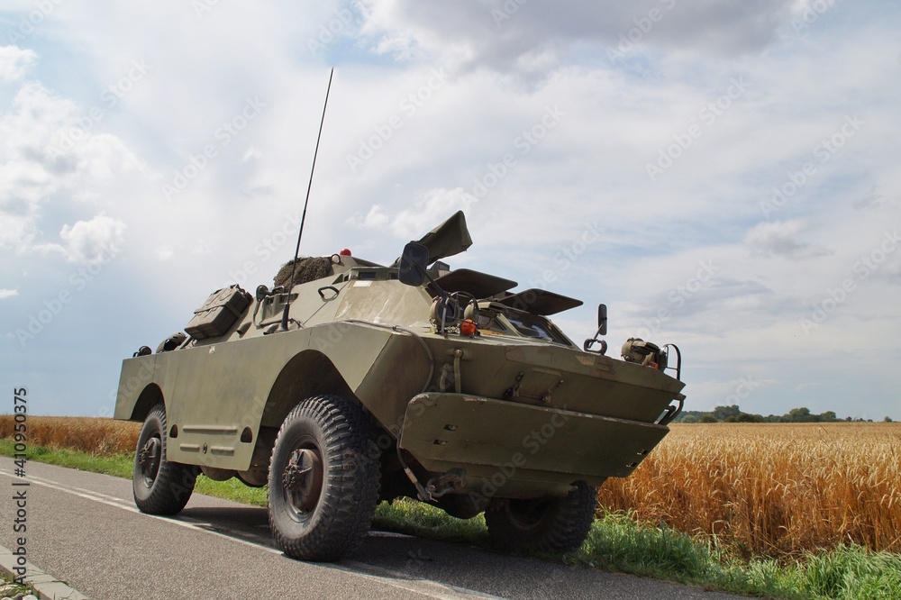 Russian BRDM-2, armored reconnaissance and patrol vehicle standing on ...