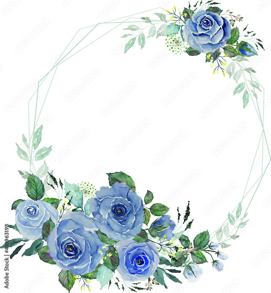 Vintage gray blue rose with green leaves bouquet with light wire ...