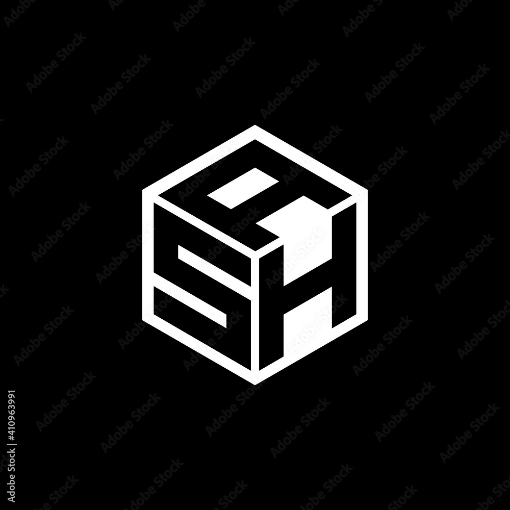 SHA letter logo design with black background in illustrator, cube logo ...