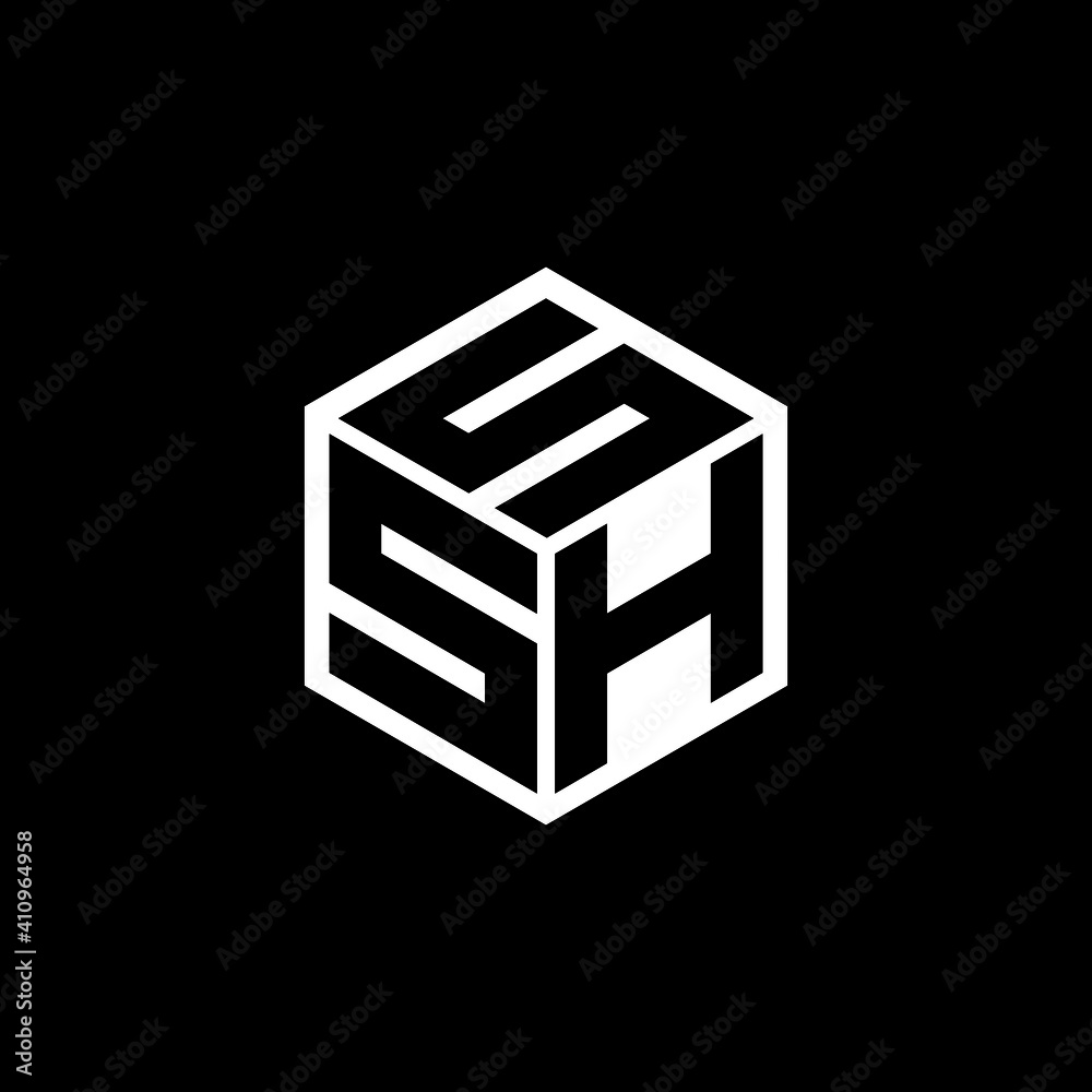 SHS letter logo design with black background in illustrator, cube logo ...