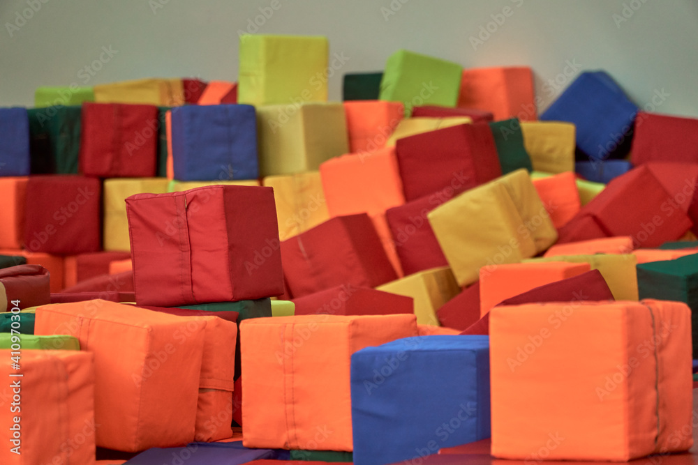 Multi-colored gymnastic sponge cube. Colorful baby cubes. Soft for ...