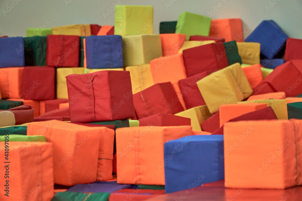 Multi-colored gymnastic sponge cube. Colorful baby cubes. Soft for ...