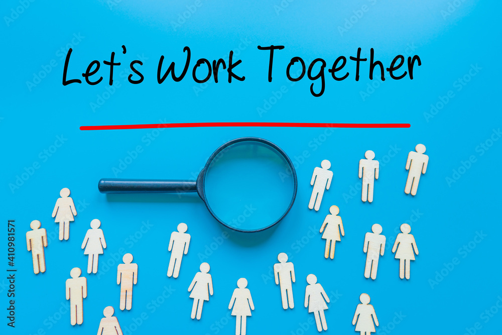 Lets Work Together Sign on white paper. Man Hand Holding Paper with ...