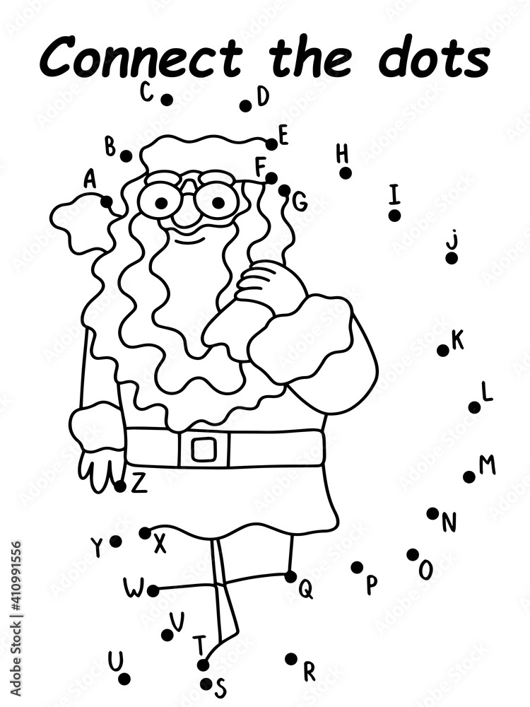 Santa Claus with gift bag dot-to-dot game stock vector illustration ...