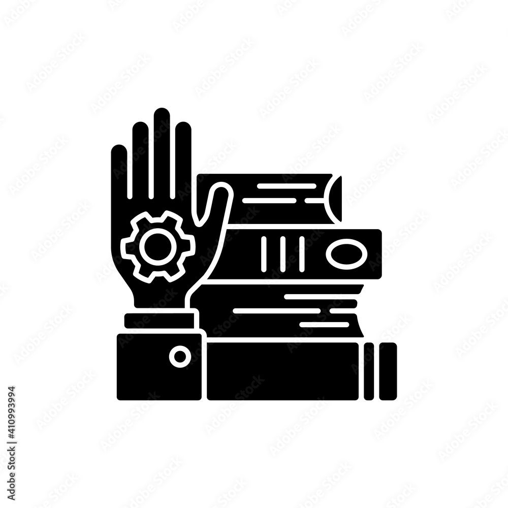 Hands-on learning black glyph icon. Workshop icon. learning by doing ...