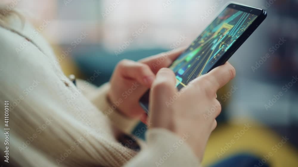 Close Up on a Person Hands Playing an Arcade Video Game on a Vertically ...