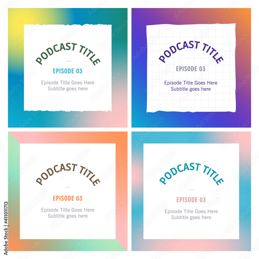 digital trendy modern cosmic gradient podcast cover art template bundle ...