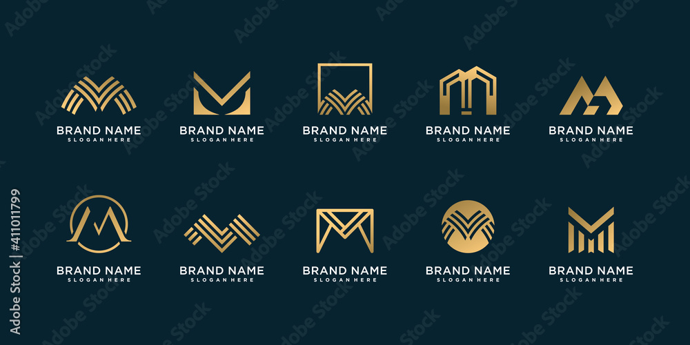 Set of letter M logo with unique and golden concept Premium Vector ...