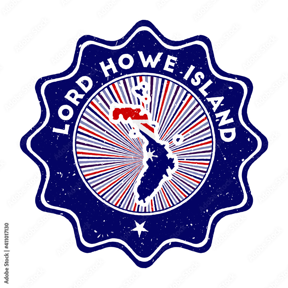 Lord Howe Island round grunge stamp with island map and country flag ...