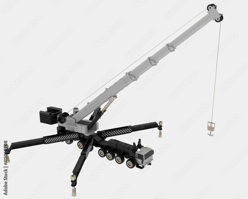 Mobile crane isolated on white background. 3d rendering - illustration ...