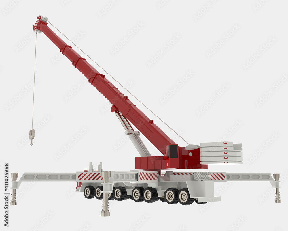 Mobile crane isolated on white background. 3d rendering - illustration ...