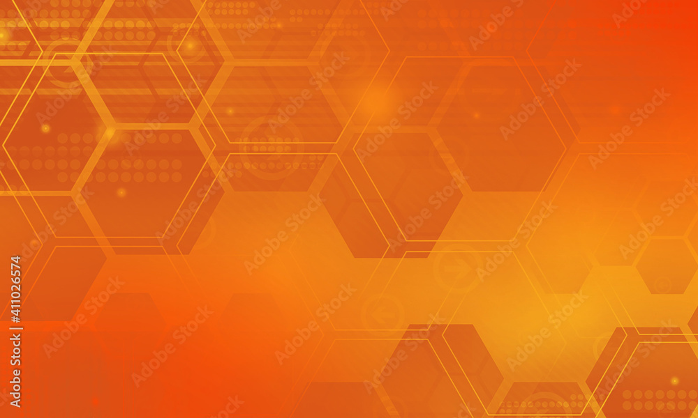 Abstract technology background with simple orange hexagonal elements ...
